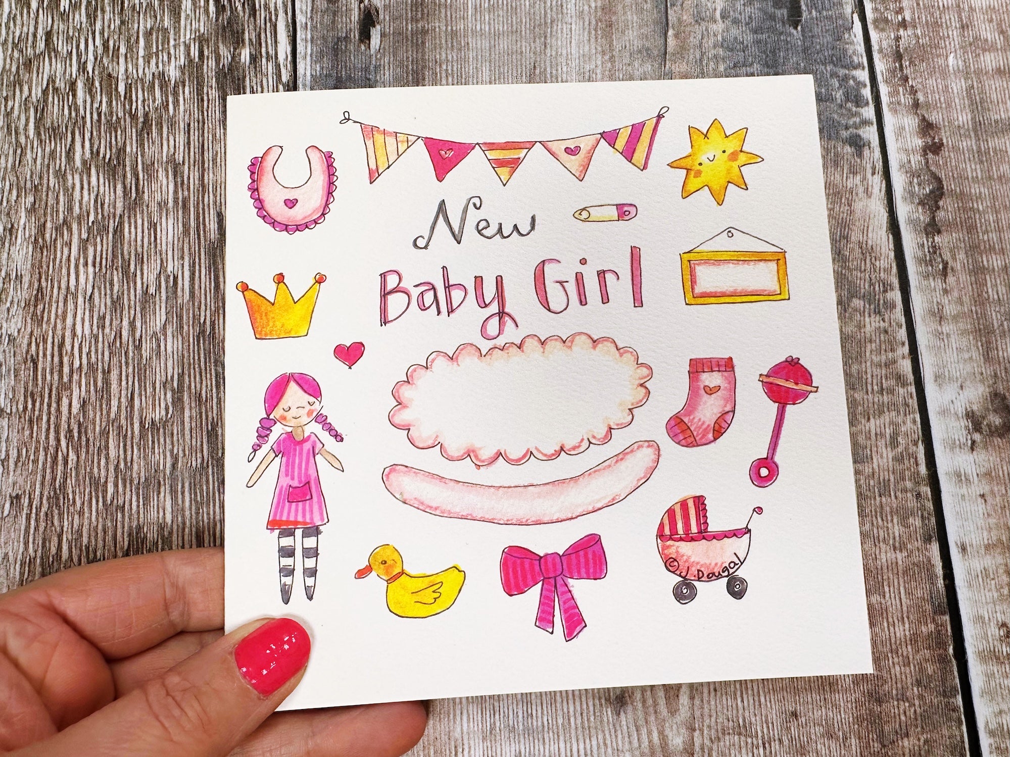 Baby Girl Little Icons Personalised Card – Little Heart